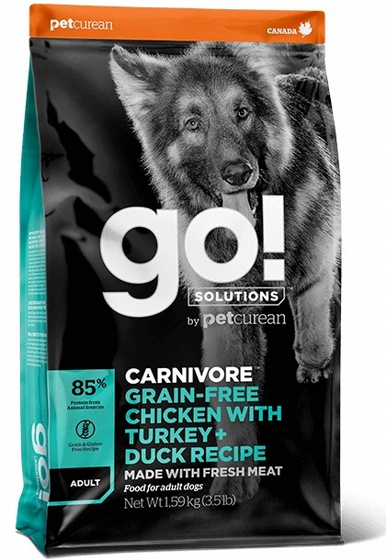 מזון GO! Carnivore לכלבים בוגרים | ללא דגנים | עוף, הודו, ברווז | PETILUX